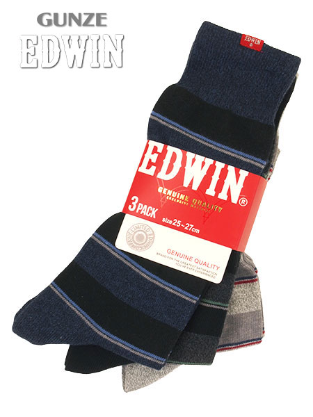 GUNZE(グンゼ)EDWIN(エドウィン)紳士カジュアルソックス 3PACK ボーダー柄 ネットでインナー