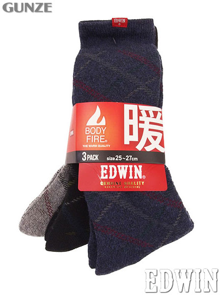 GUNZE(グンゼ)EDWIN(エドウィン)紳士3PACKソックス チェック柄 ネットでインナー
