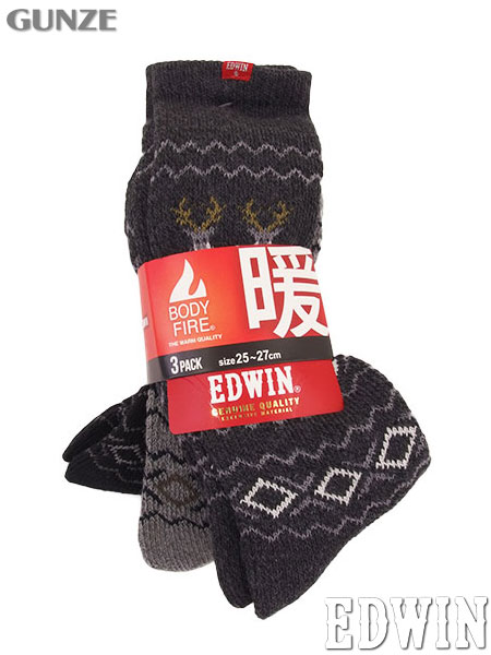 GUNZE(グンゼ)EDWIN(エドウィン)紳士3PACKソックス ノルディック柄 ネットでインナー