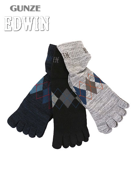 GUNZE(グンゼ)EDWIN(エドウィン)紳士5本指 3PACKソックス アーガイル柄 ネットでインナー