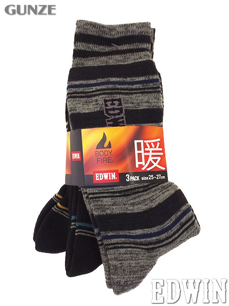 GUNZE(グンゼ)EDWIN(エドウィン)紳士3PACKソックス ボーダー柄 ネットでインナー