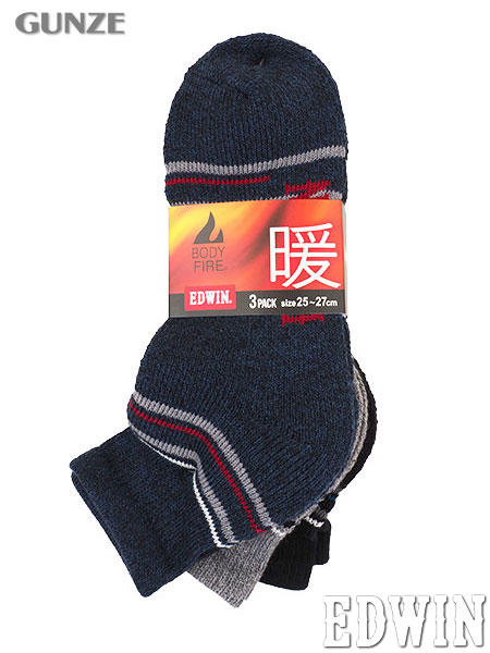 GUNZE(グンゼ)EDWIN(エドウィン)紳士3PACKショートソックス ボーダー柄 ネットでインナー