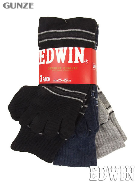 GUNZE(グンゼ)EDWIN(エドウィン)紳士5本指3PACKソックス ボーダー ネットでインナー