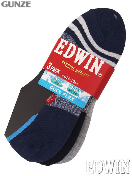 GUNZE(グンゼ)EDWIN(エドウィン)紳士ショートソックス 3PACK ボーダー ネットでインナー