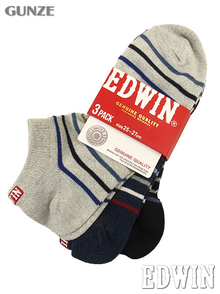 GUNZE(グンゼ)EDWIN(エドウィン)紳士3PACKショートソックス ボーダー ネットでインナー