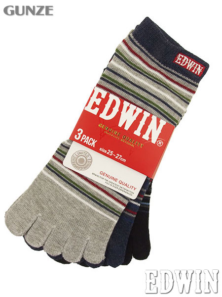 GUNZE(グンゼ)EDWIN(エドウィン)紳士3PACK5本指ソックス ボーダー ネットでインナー
