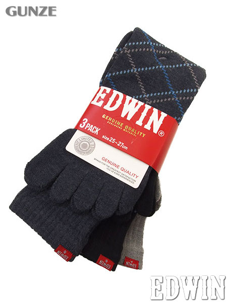 GUNZE(グンゼ)EDWIN(エドウィン)紳士5本指3PACKソックス チェック柄 ネットでインナー