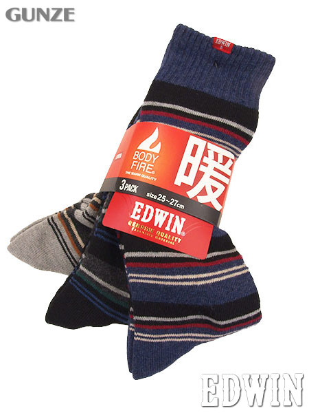 GUNZE(グンゼ)EDWIN(エドウィン)紳士3PACKソックス ボーダー柄 ネットでインナー