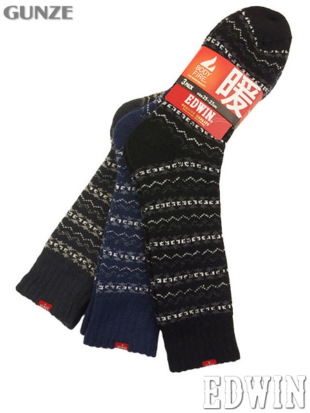 GUNZE(グンゼ)EDWIN(エドウィン)暖 紳士3PACKカジュアルソックス BODYFIRE ネットでインナー